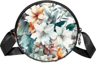 Generic Petit sac &agrave; bandouli&egrave;re rond pour femme, motif floral avec fermeture &eacute;clair, bretelles r&eacute;glables, style d&eacute;contract&eacute;, pour femmes et filles