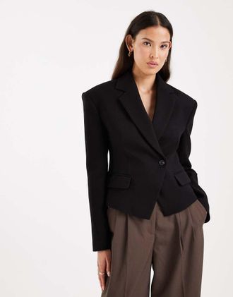 Asos Eleganter, taillierter Cropped-Blazer in strukturiertem Schwarz