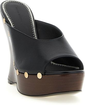 Magda Butrym Studded Wooden-Wedge Mule - Black