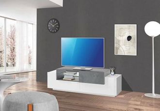Dmora TV-Schrank Pablo, niedriges Wohnzimmer-Sideboard, Fernsehst&auml;nder-Basis, 100 % Made in Italy, 160 x 45 x 51 cm, gl&auml;nzendes Wei&szlig; und Schiefer