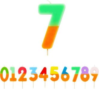 Talking Tables Orange und Grün Kerze Zahl 7 für Kuchen | Bunte Geburtstagstortenaufsatz Dekorationen für Kinderparty, Jungen 7., 17., Mädchen, Jahrestag, Meilenstein