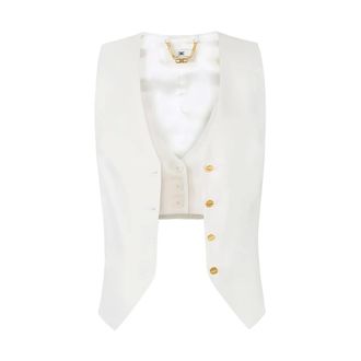 Elisabetta Franchi Femme, Vestes, Beige, Taille: 34 FR Gilet en m&eacute;lange de lin