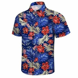 Generic Chemise hawa&iuml;enne &agrave; manches courtes pour homme - Sans plis - Boutonn&eacute;e - &Eacute;vacuation de lhumidit&eacute; - S&eacute;chage rapide - Imprim&eacute; d&eacute;contract&eacute; - Haut color&eacute; 