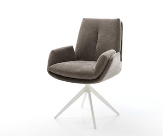 DELIFE Drehstuhl Clea-Flex Strukturstoff Soft Taupe Kreuzgestell breit Wei&szlig; 360&deg; drehbar Wippfunktion, Esszimmerst&uuml;hle