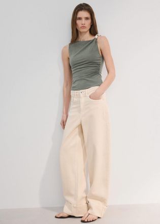 Mango Top asym&eacute;trique fronc&eacute; vert - Femme - XS - MANGO