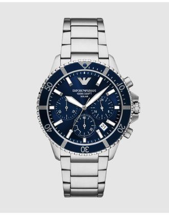 Emporio Armani World Explorer - Solarbetriebener Chronograph f&uuml;r Herren aus silberfarbenem Edelstahl, AR11798