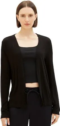 Tom Tailor Cardigan TOM TAILOR, Damen, Gr. XXL (44), schwarz, Strick, Obermaterial: 98% Viskose, 2% Elasthan, unifarben, l&auml;ssig geschnitten h&uuml;ftbedeckend, Rundha