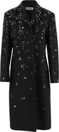 Jil Sander Femme, Manteaux, Noir, Taille: 42 FR Manteau en Laine avec Embellissements