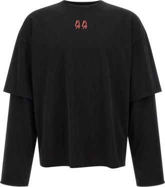 44 Label Group Klassisches Oversized Double Langarm-T-Shirt - - Tops - Herren - Schwarzk - M