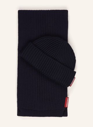 Dsquared2 Set: Schal Und M&uuml;tze Mit Geschenkbox blau