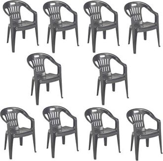 Dmora 10er Set Gartenst&uuml;hle Bisceglie, Gartensitz, F&uuml;r drinnen und drau&szlig;en, Mit Armlehnen und stapelbar, Made in Italy, 56x55 h78 cm, Anthrazit