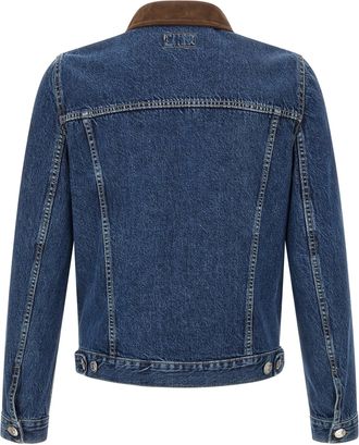 Brunello Cucinelli Suede Collar Denim Jacket - Blue