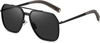 Generic Lunettes De Soleil Polaris&eacute;es &Agrave; Grande Monture For Hommes, Lunettes De Soleil En M&eacute;tal For La Conduite En Plein Air(Black)