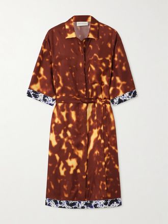 Dries Van Noten Mini-robe-chemise En Serge De Soie Imprim&eacute;e &Agrave; Ceinture - Orange