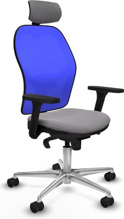 Piqueras y Crespo B&uuml;rostuhl aus Kunstleder mit 3D-Armlehnen, h&ouml;henverstellbare Lendenwirbelst&uuml;tze und Kopfteil, h&ouml;henverstellbar und neigbar, Blau/Grau