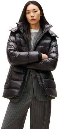 Tommy Hilfiger Damen Pufferjacke Gloss Down Waist mit Stehkragen, Schwarz (Black), S