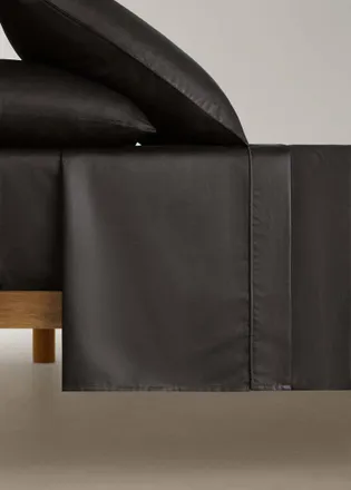 Mango Drap plat coton satin 600 fils lit 150/160 cm marron - Home - Lit 150/160 cm - MANGO HOME