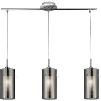 Searchlight Searchlight - Suspension barre 3L duo 2 m&eacute;tal chrom&eacute; et double verre fum&eacute; et givr&eacute; E14 3x60w max