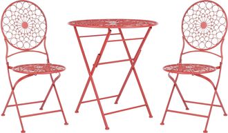 Beliani Garten Bistro Set Tisch mit 2 St&uuml;hlen zusammenklappbar Metall Provence Stil Rot Scario