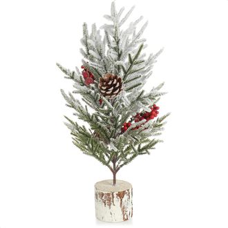 Com-Four Deko-Baum Weihnachten - Kleiner Schmuckbaum mit roten Beeren, Dekoschnee, Zapfen - Tischdeko f&uuml;r die Adventszeit (1 St&uuml;ck - 43cm - B&auml;umchen. Beeren)