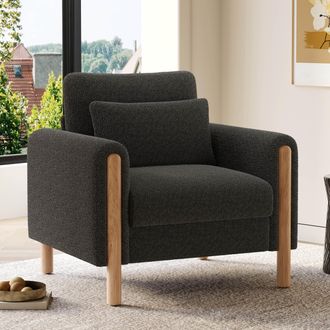 Generic Sessel Boucl&eacute; Stoff Modern mit Extra Dickem Sitzkissen & Flauschigem R&uuml;ckenkissen Polstersessel Massivholzbeine 150kg Belastbar Kompakt f&uuml;r Wohnzimmer