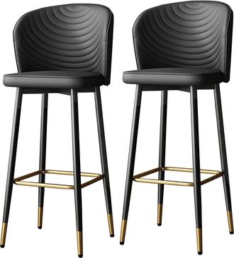 Generic Barhocker-Set, 2er-Set, aus PU-Leder, mit R&uuml;ckenlehne, drehbare Barhocker, hohe Hocker f&uuml;r K&uuml;che und Hausbar/Schwarz