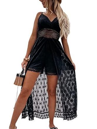 Cupshe Femmes Été Faire glisser fronces Smocks Combinaison Robe Col en V Sangles Speghetti Dos nu Maxi Haut Bas