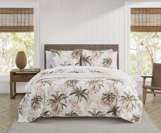 Tommy Bahama Queen-Size-Bettw&auml;sche-Set, wendbare Baumwoll-Bettw&auml;sche mit passenden Kissenbez&uuml;gen, leichte Heimdekoration f&uuml;r alle Jahreszeiten (Bonny Cove Elfenbei