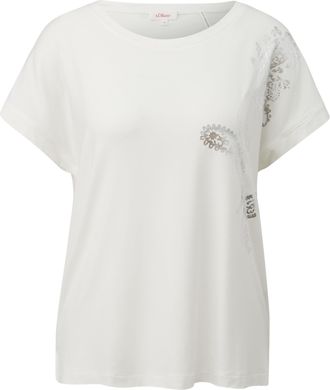 s.Oliver Damen 2145271 T-Shirt mit Pailletten, Creme, 38