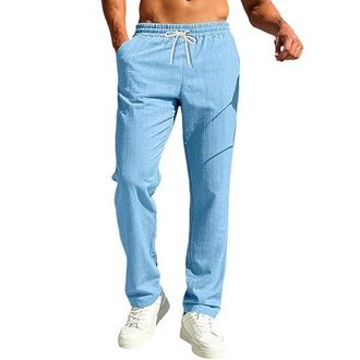 Generic Pantalon l&eacute;ger pour homme, coupe ajust&eacute;e, pantalon d&eacute;contract&eacute;, jambe droite, pantalon de vacances, pantalon de plage l&eacute;ger avec cordon de serrage, co