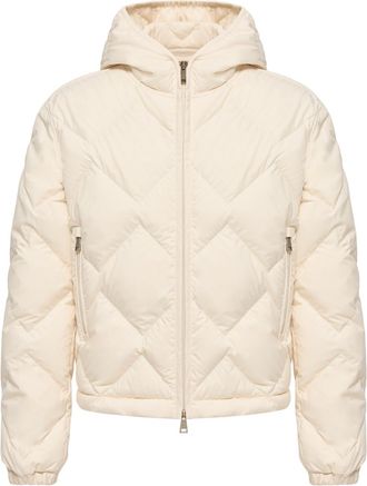 Moncler Moncler Doudoune Courte &Agrave; Capuche Et Matelassage Triangulaire Arvouinne, Femme, Blanc, Taille: 00