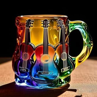 Generic Tasse &agrave; caf&eacute; en forme de guitare peinte en 3D, motif musical color&eacute;, d&eacute;coration de bureau pour musiciens et amateurs de musique