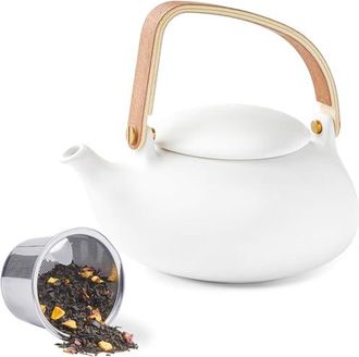 Zens theiere avec infuseur,Th&eacute;i&egrave;re en japonaise pour le th&eacute; en vrac, 800ml Small c&eacute;ramique Th&eacute;i&egrave;re avec filtre en acier inoxydable 304 Blanc mat th&eacute;i&egrave;re Ca