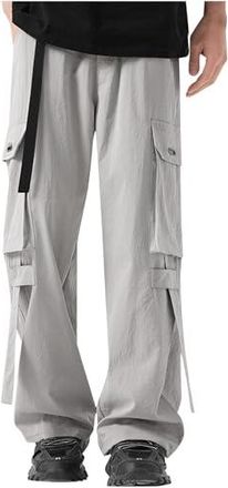 Generico Pantalon cargo &eacute;lastique pour homme Pantalon ample dentra&icirc;nement avec cordon de serrage et plusieurs poches, argent m&eacute;tallique, 4XL