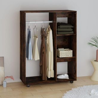 vidaXL Vidaxl - Garde-robe ch&ecirc;ne fum&eacute; bois ding&eacute;nierie 80x40x110 cm - Compartiment ouvert et &eacute;tag&egrave;res 3 niveaux - D&eacute;placement facile avec roulettes