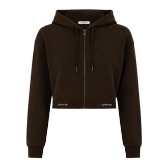 Calvin Klein Terry Logo Waist Cropped Zip Hoodie - - Sweatshirts & Hoodies - Damen - Braun - XS