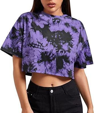 Generic Tee Shirt Femme Sport D&eacute;contract&eacute; Confortable T-Shirt Hauts Manche Court &Eacute;t&eacute; Lache De Base Tee-Shirt Grande Taille Chic Col Rond Haut Tunique Manches 