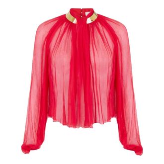 Elisabetta Franchi Bluse aus Cr&ecirc;ponne mit Schmuckkragen - - Blouses & Shirts - Damen - Rot - S