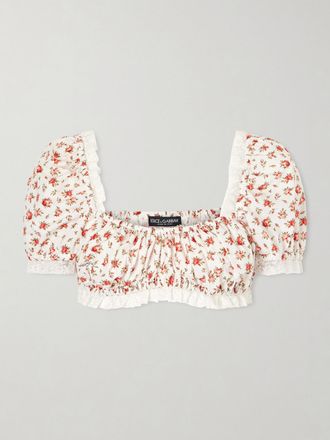 Dolce & Gabbana Haut Raccourci En Popeline De Coton M&eacute;lang&eacute; Imprim&eacute;e &Agrave; Finitions En Dentelle - Blanc