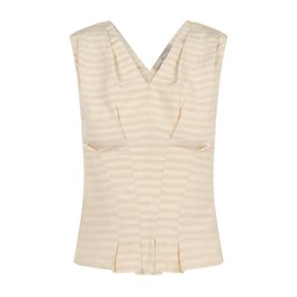 Cortana Ida- gestreiftes Top aus Leinen und Seide - - Tops - Damen - Beige - M