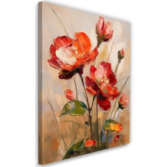 Feeby Leinwandbild - Bilder Wohnzimmer - Mohnblumen Blumen Botanik Gemalte - 40x60 1tlg - Deko Schlafzimmer - Wanddekoration - Aesthetic - Gro&szlig; Moderne Bild