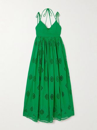 Erdem Robe Longue En Coton Mélangé À Finitions En Dentelle Guipure - Vert