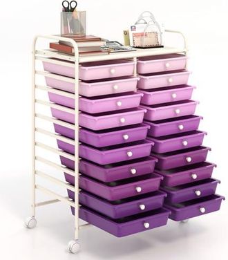 Giantex Chariot de salle de bain empilable avec 20 tiroirs - Avec roulettes verrouillables - Pour cuisine, salle de bain, bureau - 64 x 39 x 88 cm - Violet