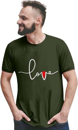 Generic T-shirt d&eacute;contract&eacute; &agrave; manches courtes et col rond pour homme de la Saint-Valentin 2026, vert militaire, XXL