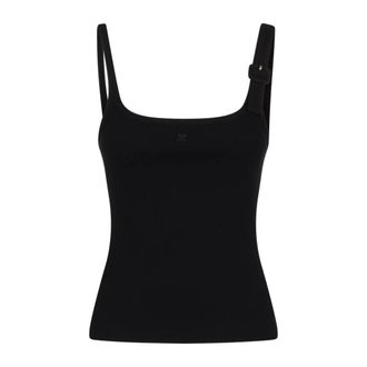 Courr&egrave;ges Femme, Tops, Noir, Taille: 40 FR Buckle 90s Rib Tank Top
