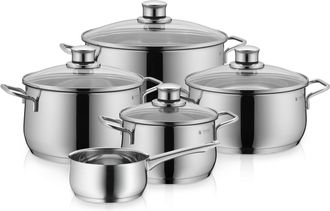 WMF Diadem Plus Topfset Induktion 5-teilig, Kochtopf Set mit Glasdeckel, Cromargan Edelstahl poliert, Induktions T&ouml;pfe Set unbeschichtet