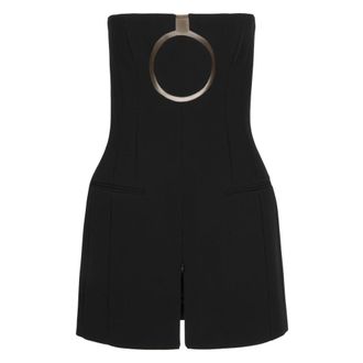 Ferragamo Kleid aus Schurwolle mit T&uuml;lleinsatz - - Dresses - Damen - Schwarzk - XS