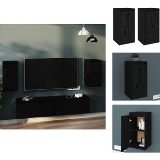 vidaXL Wandschr&auml;nke 2 Stk. Schwarz 30x30x60 cm Massivholz Kiefer - Wandregal - Holzwandregal - Regal Schwarz - Regal Massiv - Aufbewahrungswandregal