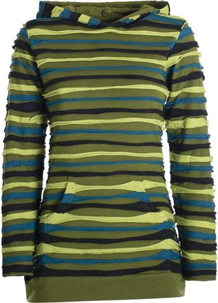 vishes Alternative Bekleidung - Damen Kapuzenshirt Pullover Hoodie PSY Shirt mit Kapuze gestreift Streifen Olive 40