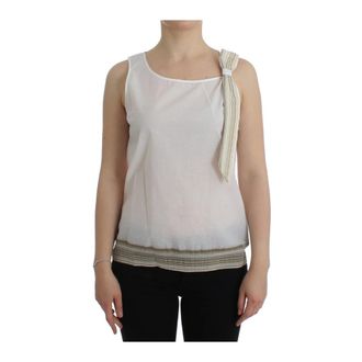 Ermanno Scervino Femme, Tops, Blanc, Taille: 42 FR Haut Blanc Sans Manches avec Détail de